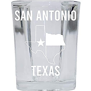 R and R Imports San Antonio Texas Souvenir Laser Etched 2 Ounce Square Shot Glass Texas State Flag Design