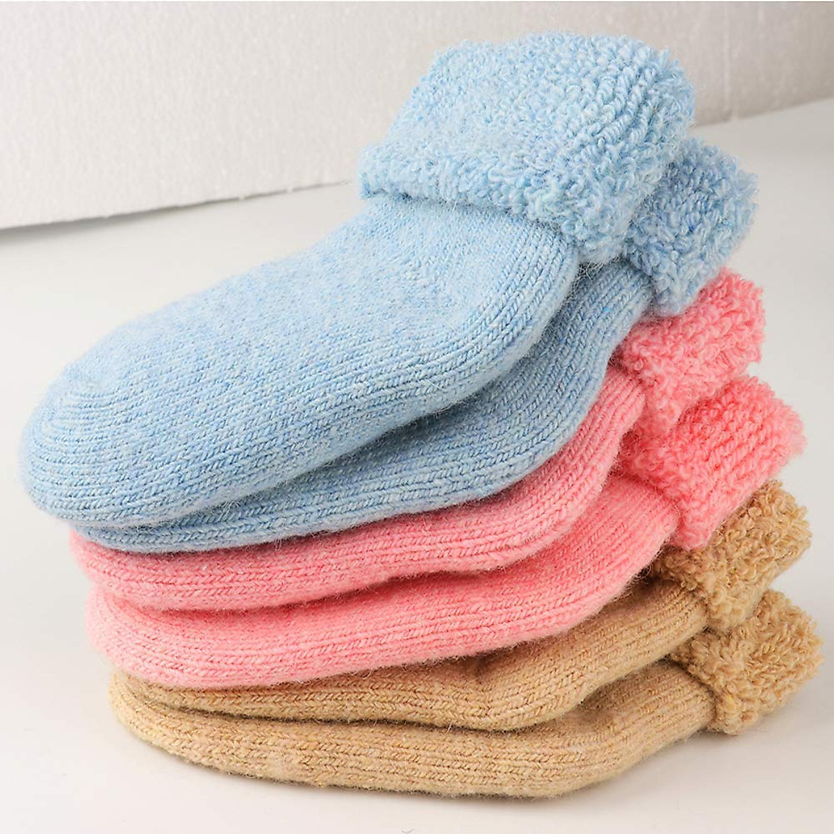 Baby Toddler Thick Wool Socks - Super Warm Soft Winter Solid Color Casual Crew Socks For Baby Girls Boys(Pack of 3)