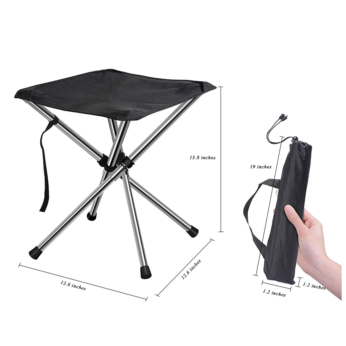 chiitek Foldable Camping Stool Chair Super Compact Ultralight Weight Tiny Size to Carry Out to Hiking, Beach, Camping, Fishing Unfolded Size 12.6 * 12.6 * 13.8inches