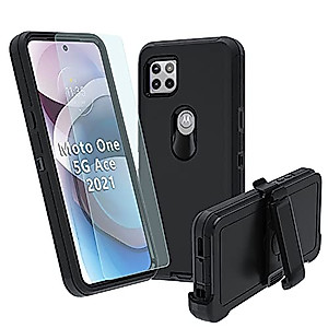 NUFR for Moto One 5G Ace Case,Motorola One 5G Ace 2021 Heavy Duty case[ with Clip], [Shockproof] [Dropproof] [Dust-Proof], Compatible with Motorola one 5G ace (Black)