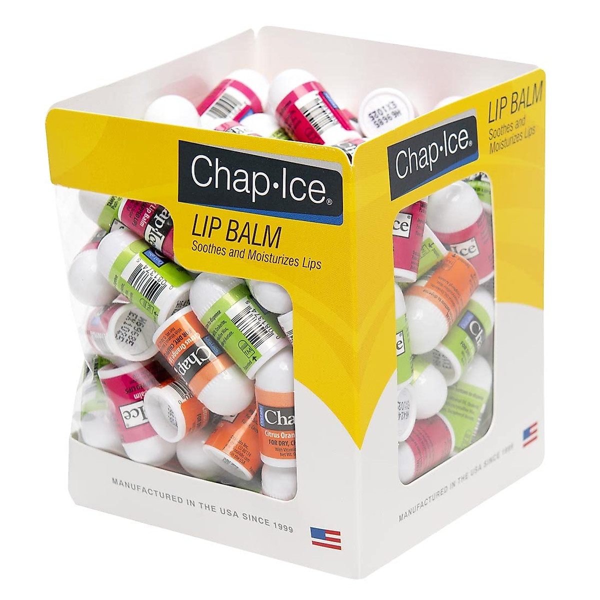 Chap-Ice | Assorted Mini Lip Balm with Fishbowl – Includes Cherry, Citrus-Orange and Kiwi-Lime - 120 count