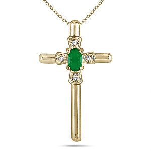 SZUL Emerald and Diamond Cross Pendant in 10K Yellow Gold