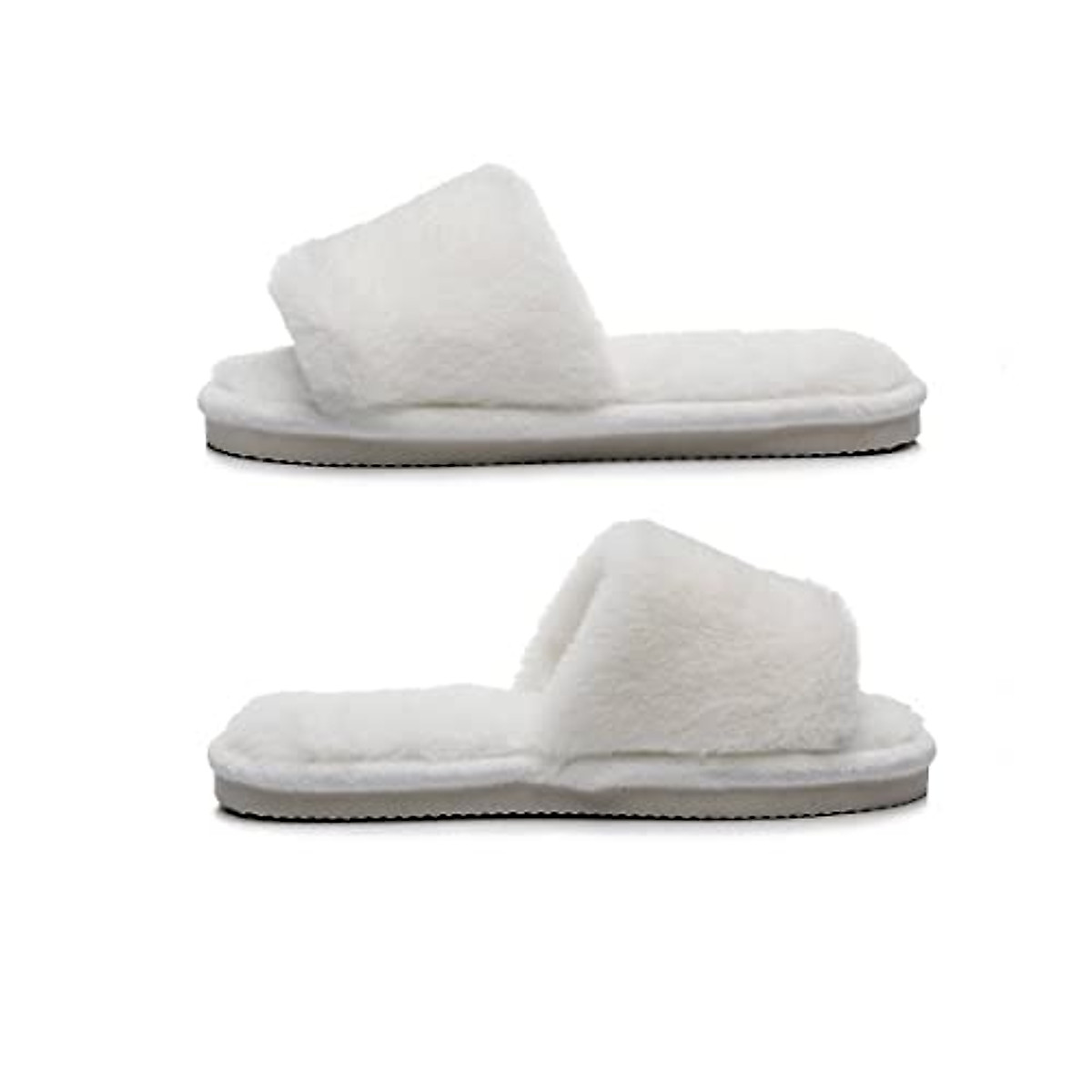 Women's Fuzzy Cozy House Slippers Soft Plush Furry Fur Open Toe Memory Foam Winter Warm Comfy Slip On Breathable Indoor Outdoor (White,9-10)