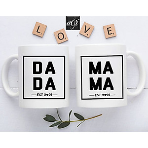 PFENCE New Parents Announcement Gift, Mom and Dad Est 2021 Mug Set 11oz, Expecting Parents to be, Pregnancy Gifts for First Time Moms, Memorable Ceramic Mug Set for Baby Shower, Gender Reveal