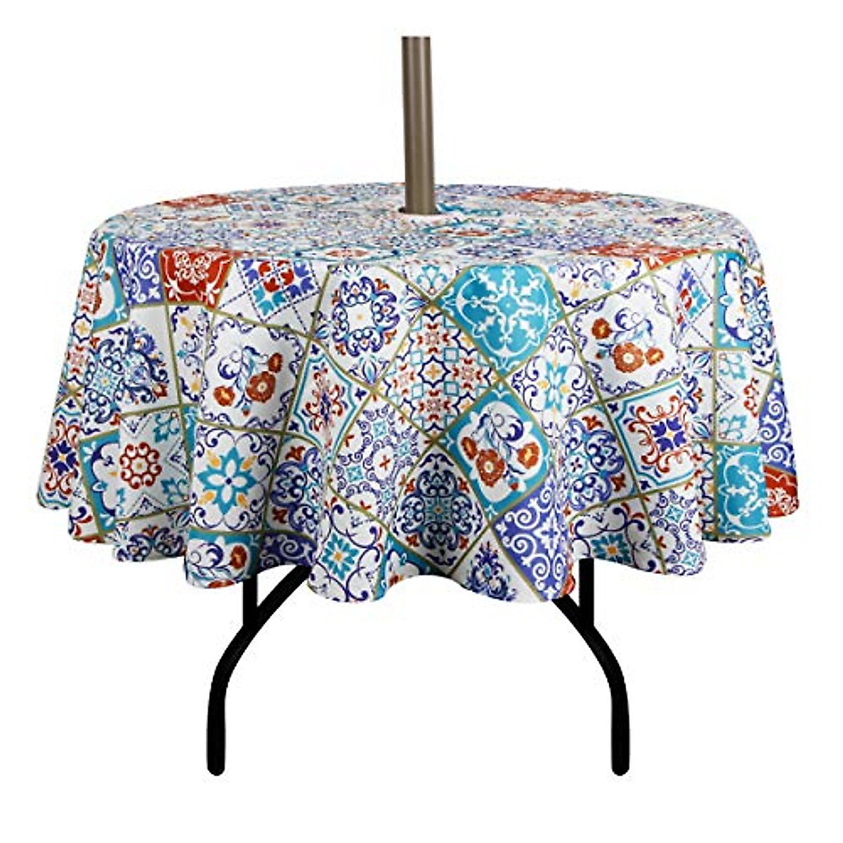 EHouseHome Outdoor and Indoor 60inch Round Tablecloth with Umbrella Hole and Zipper, Waterproof Zippered Patio Table Cloths, Spring/Summer Table Covers for Backyard Circular Table/BBQs/Picnic