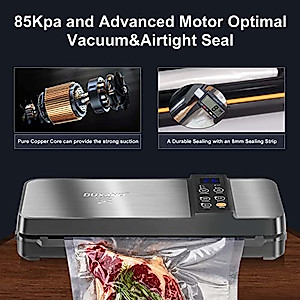 DUXANO Vacuum Sealer Machine, 85kPa Pro Vacuum Food Sealer with Built-in Cutter and Bag Storage (1 bag roll)