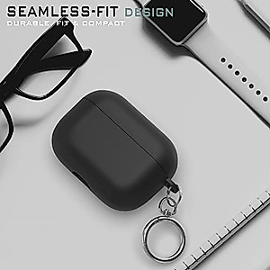 Hybrid Silicone Protective Case Compatible with AirPods 3, AirPods 3rd Generation 2021 with Keychain Slim Two Piece Snaps On Case Black Thin Blue Line Flag