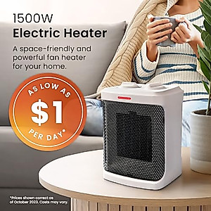 Pro Breeze Space Heater – 1500W Portable Electric Heater for Indoor Use, Ceramic Heater with Adjustable Thermostat, Small Heater for Home, Bedroom, Office, Garage with 3 Operating Modes - White