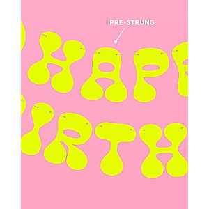 xo, Fetti Happy Birthday Smiley Rave Banner - Neon, 5 Ft. | Fun Birthday Party Decorations, Cute Festival Bday Decor, HBD, Preppy Party, Glow Photobooth Backdrop, Groovy Kids Party