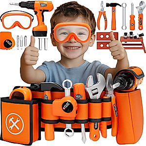TOY Life Kids Tool Set with Kids Tool Belt & Toy Drill, Toddler Tool Set for Kids Pretend Play, Toy Tools Construction Tools Halloween Tool Costume Kids Tool Kit for Boys Girls 3 4 5 6 7 8 Years Old