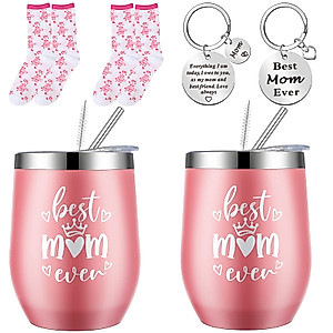 Ferraycle 2 Sets Teacher/Mom Cups for Women, Teacher/Mom Appreciation Gifts Daycare Mug Tumbler Keychain Socks for Appreciation Prechool Gift Teachers' Day/Mother's Day (Mom)