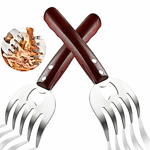 Meat Claws Chicken Shredder Shredding Forks for Meat 8.6" with Long Wood Handle Easily Lift, Shred and Cut Meat Claws for Pulled pork Stainless Steel Sharp Tips 2PCS-Natural Color