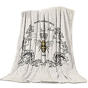 Heart Pain Soft Flannel Fleece Blanket Sweet Honey Bees Breathable Throw Blanket Vintage Newspaper Cozy Blanket for Couch Sofa Bed Living Room Suitable for All Season - 50x60 inch