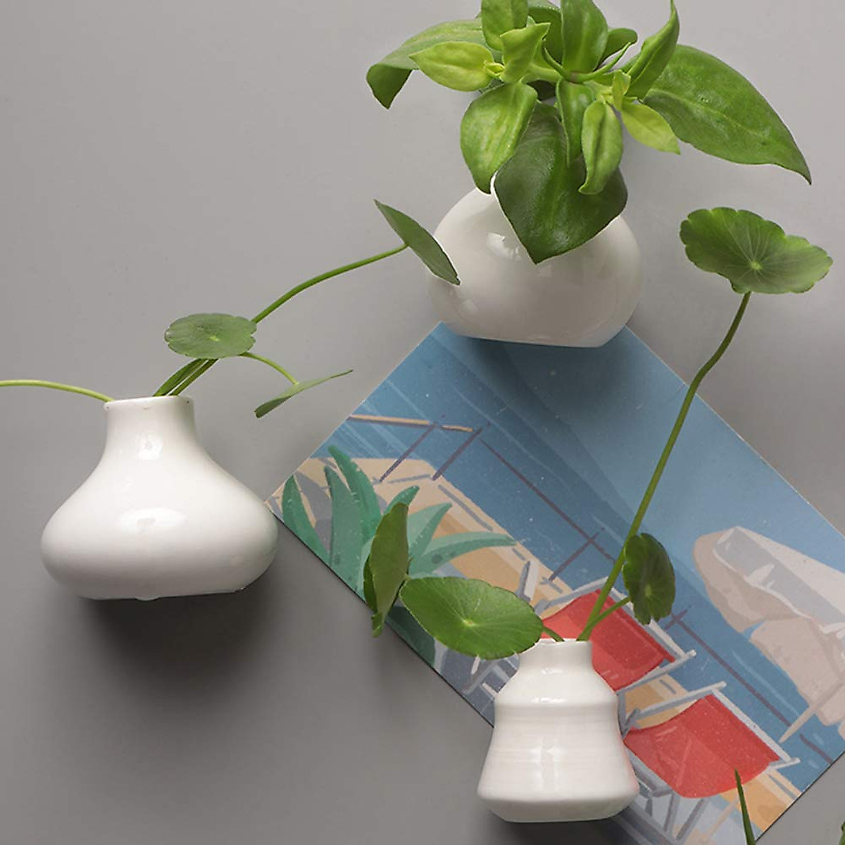 Pearlead Set of 6 Magnetic Mini Ceramic Vase Refrigerator Magnets Sticker Fridge Whiteboard Magnets for Home and Office Refrigerator Decoration