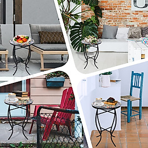 VCUTEKA Mosaic Side Table, 21" Round End Table with 14" Ceramic Tile Top, Indoor Patio Accent Table for Yard, Garden, Living Room, Bistro Balcony or Lawn