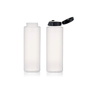 ljdeals 6 Pack 8 oz Plastic Squeeze bottles with Black Flip Top Caps, Wide Mouth for Condiment, Sauces, Multi Purpose, Refillable, Empty Bottles, BPA Free, Made in USA