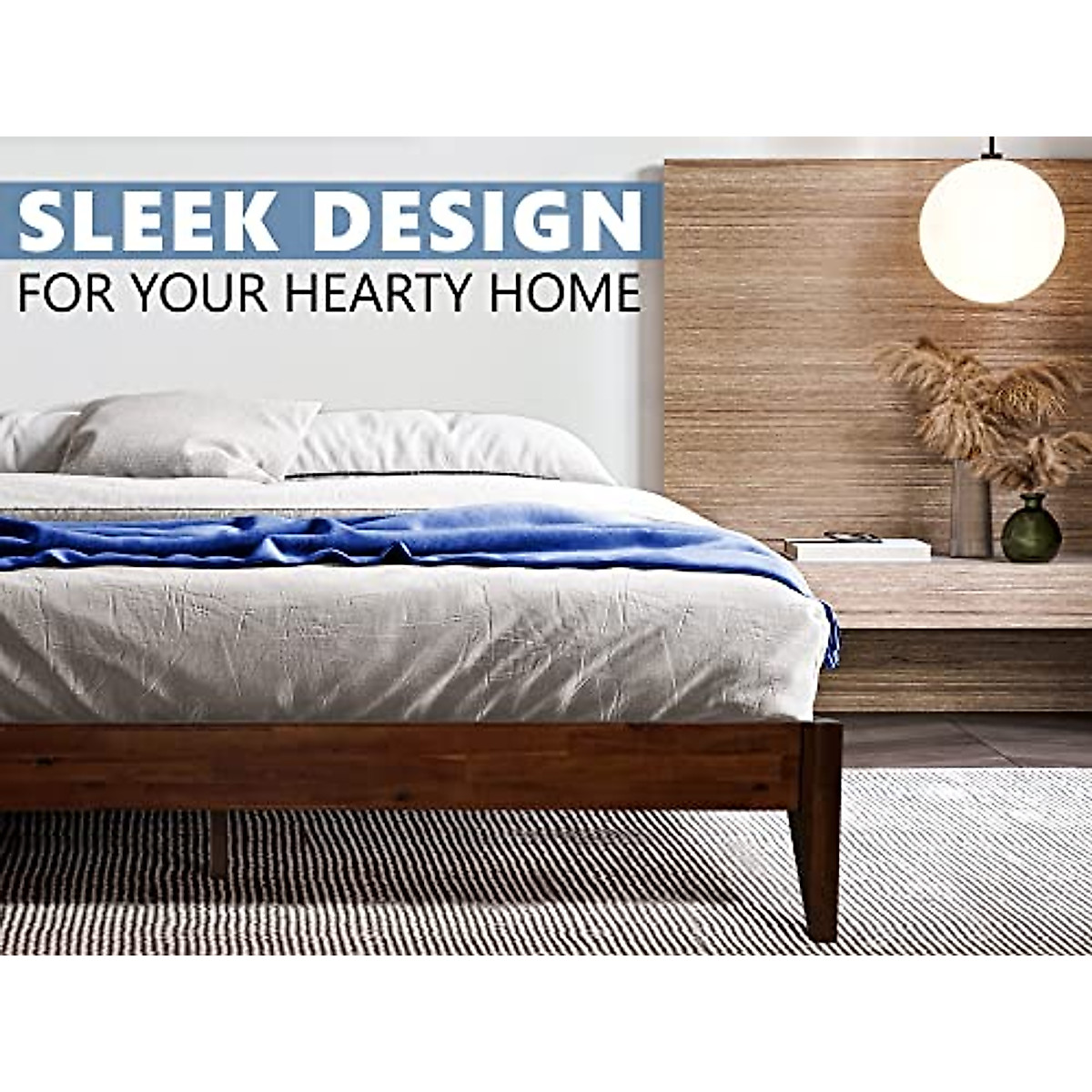 Acacia Mervyn 14 Inch Wood Platform Bed Frame Without Headboard, King, Chocolate