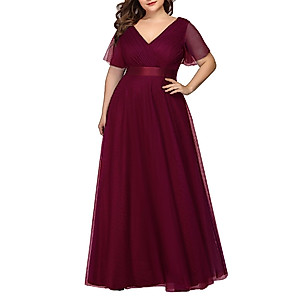 Ever-Pretty Women's Double V-Neck Empire Waist Front Wrap Plus Size Chiffon Prom Dress Burgundy US22