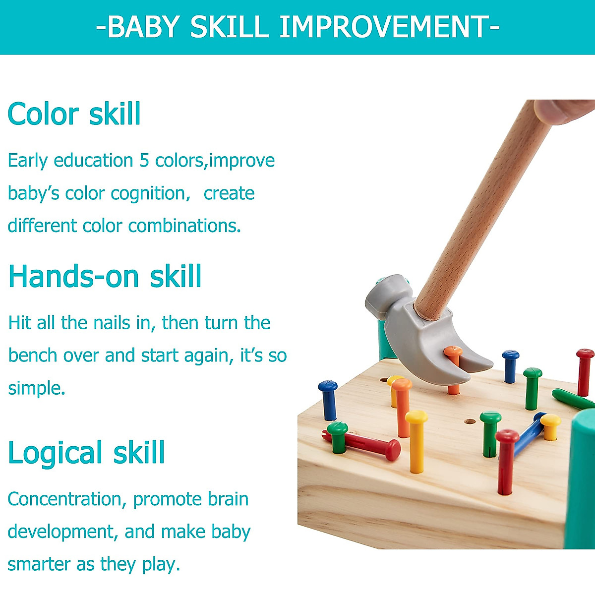 Lanttoe Wooden Hammering Pounding Toy - Preschool Educational Toy for Toddlers- Montessori Toys for Toddlers Learning Fine Motor Skills Age 3-6 Years Old