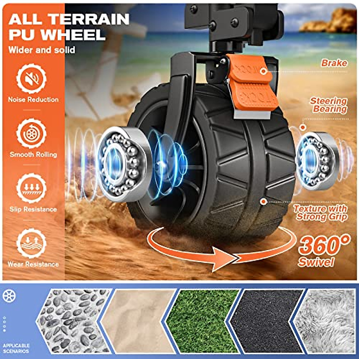 Raynesys Collapsible Wagons Heavy Duty Folding Beach Carts with Big All-Terrain Wheels, Utility Lounge Wagon Garden Cart with 200L Capacity for Outdoor, Sports, Shopping, Camping, Black