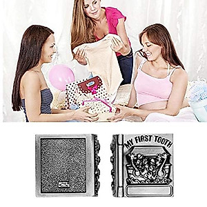 First Curl and First Tooth Keepsake Box for Kids Metallic Engraved Cute Shape, Silver Tooth Holder, Tooth Collection Organizer, Great Gift Idea for Babies to Keep The Childhood Memory (Book)