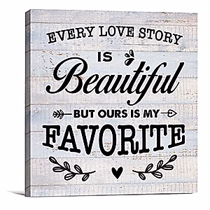 Romantic Quote Sign Wall Art Prints Canvas Painting Every Love Story is Beautiful Print Country Home Bedroom Decor 8" x 8"