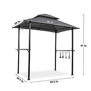 8'x 5' Grill Gazebo Canopy - Outdoor BBQ Gazebo Shelter with Hook and Bar Counters, Steel Frame Double Tier Soft Top Canopy, Grey