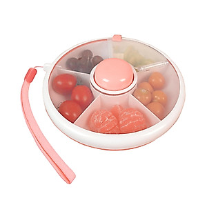 Snack Rotating Divider, Pinkish Fruit Spinner Organizer with Lid, Portable Livmo Snack Tray for Home Office Kids Lunch