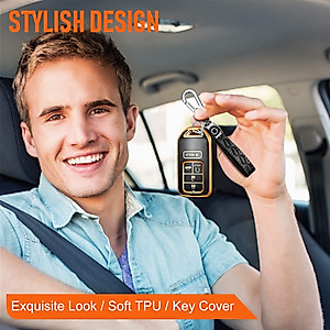 Toykee for Honda Key Fob Cover Keychain Accessories for Accord Civic CR-V CRV Pilot Passport HRV EX EX-L Touring Premium Odyssey 5 Buttons, TPU Case+D-Ring+Key Chain+Hook(Black)