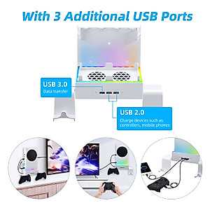 Mcbazel Wall Mount Kits with Cooling Fan for Xbox Series S, RGB Color LED Cooling System Stand with 3-Level Adjustable Speed, Extra 3 USB Port & 2 Controller Holder
