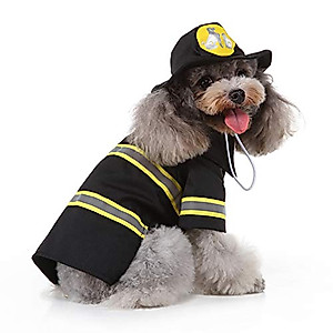 balacoo 1 Set Dog Firefighter Costume Dog Cat Cosplay Fireman Apparel Puppy Jacket Coat with Firefighting Hat Size M Black