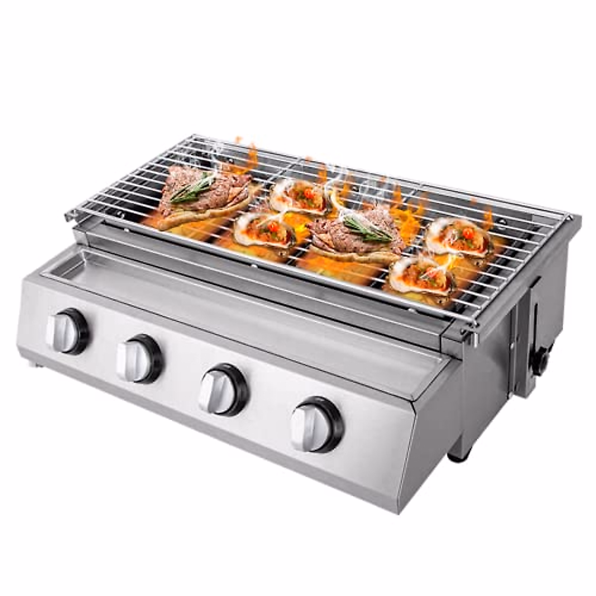Tabletop Grill,4-Burner Outdoor Tabletop Propane Gas Grill,110V Stainless Steel Portable BBQ Grills for Parties,Backyard Barbecue,Camping or Picnicking