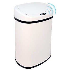 13 Gallon Touch Free Automatic Stainless Steel Trash Can Garbage Can Metal Trash Bin with Lid for Kitchen Living Room Office Bathroom, Electronic Motion Sensor Automatic Trash Can White