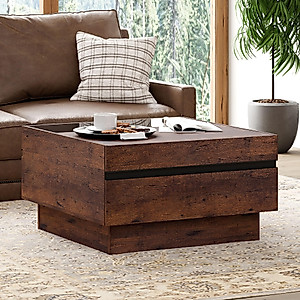 WAMPAT Modern Coffee Table, Square Living Room Coffee Table with Tempered Glass Top and Two Large Storage Drawers, 31.5"x 31.5", Brown