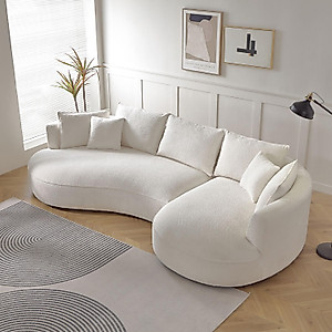 JURMALYN Curved Sofa for Living Room Comfy Cloud Couch Round Boucle Couch Curved Sectional Sofa for Apartment Office with Pillows (Beige-Right Chaise)