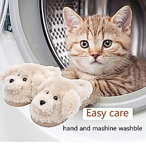 Women's Cute Dog Animal Slippers Warm Memory Foam Winter Slippers Soft Fleece Plush House Slippers Indoor Outdoor(White Teddy Dog 38)