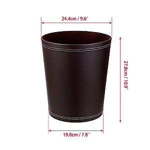 Sumnacon Round Leather Waste Basket,Small Classic PU Trash Garbage Can Under Desk Cabinet, Contemporary Wastebasket Bin for Home Office Laundry Room Living Room Bathroom Office,Brown