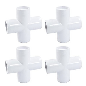 Bivethoi 4 Pack 4 Way Cross PVC Fitting 1", White Fitting Connector Pipe Joint for Greenhouse Shed, Storage Frame