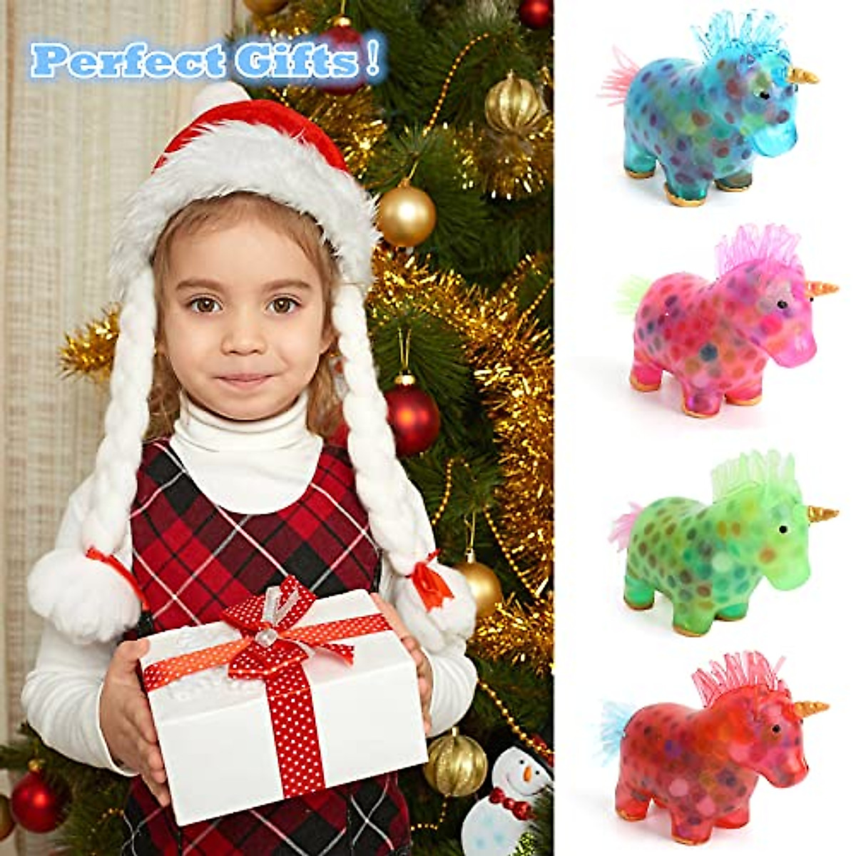 VOMAOK 4 Pack Unicorn Stress Balls Fidget Squishy Toys for Kids Boys Girls Christmas Stocking Stuffers Gifts (Unicorn)