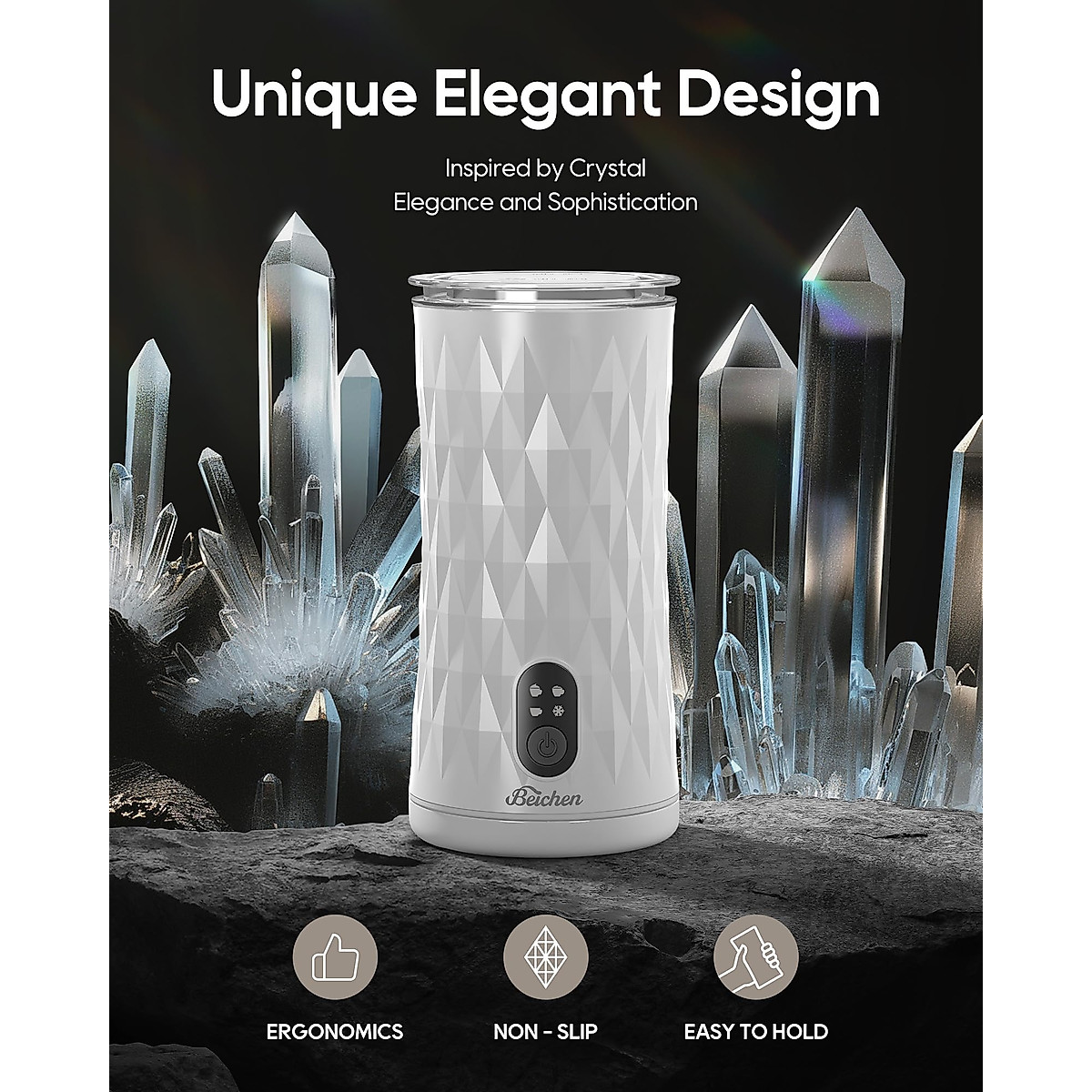 BEICHEN Milk Frother, 4 in 1 Electric Milk Steamer, Automatic Coffee Frother with Two Whisks, Hot and Cold Foam Maker for Hot Chocolate, Latte, Cappuccinos, Macchiato (White)