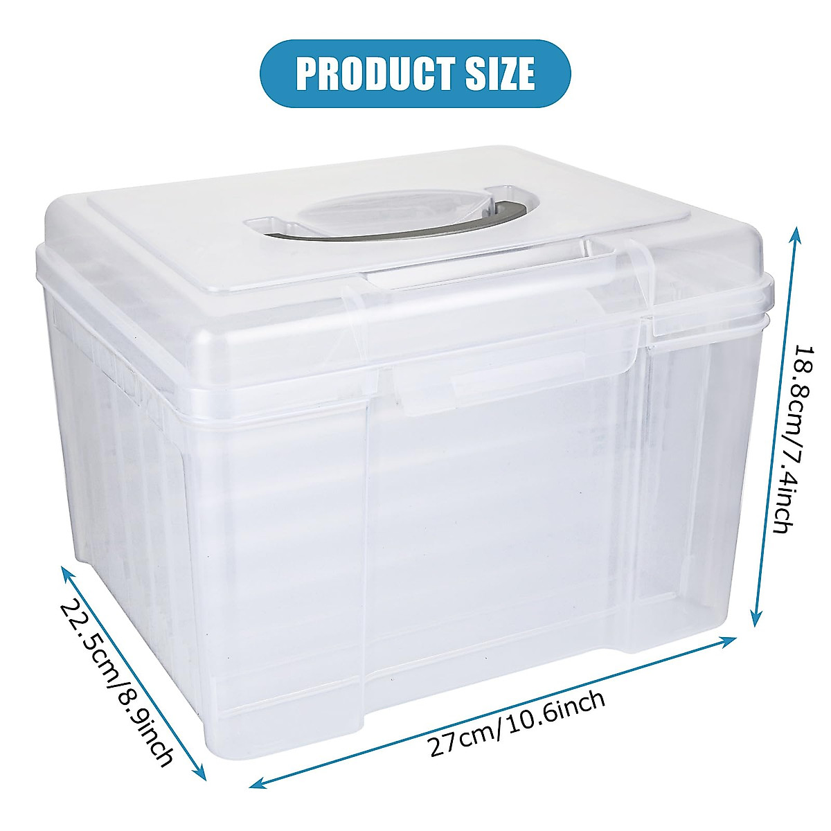 ABuff Greeting Card Storage and Organizer Box with 6 Adjustable Dividers, Clear Plastic Photo Storage Box Card Organizer Box for Photos, Scrapbook, Stickers, Envelopes