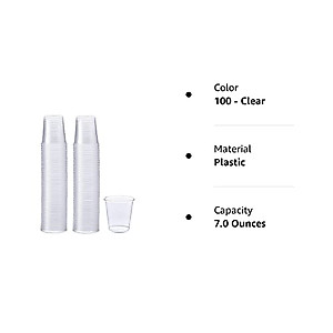 [100 Pack - 7 oz.] Clear Disposable Plastic Cups - Cold Party Drinking Cups