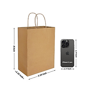 Colemoly Paper Gift Bags 180pcs 5.25x3.25x8 Inch Kraft Paper Bags with Handles Small Brown Recyclable for Small Business, Retail, Grocery, Cafes, Bakeries, and Cosmetics Stores