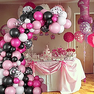 Pink and Black Balloon Garland Kit, 114 Pcs Hot Pink Pastel Pink Black White Confetti Latex Balloons Mouse Theme Balloon Arch for Girls Women Birthday Wedding Baby Bridal Shower Party Decorations