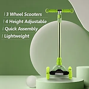 3 Wheel Scooter for Kids Ages 6-12,Kids Scooter with Light Up Wheels, Sturdy Deck Design, and 4 Height Adjustable Suitable for Kids Ages 3-12