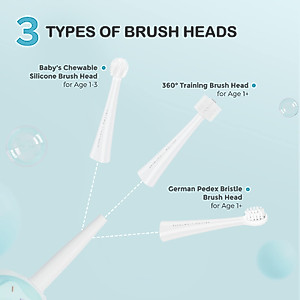 ARPHA Kids Electric Toothbrushes Age 1-8, Rechargeable Toddler Timer Toothbrush with 3 Kid-Sized Brush Heads, Yellow Light Technology, Blue Dinosaur Package