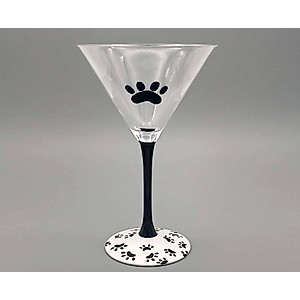 Paw Print Martini Glass - Pet Lover Gift - Dog, Cat Prints - Cocktail Glass
