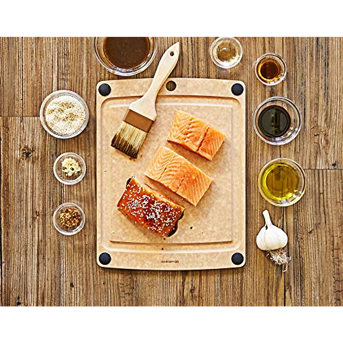 Epicurean All-In-One Cutting Board with Non-Slip Feet and Juice Groove, 11.5" × 9", Natural/Black