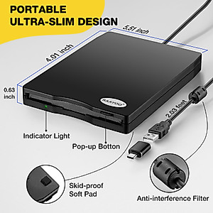 RAAYOO USB Floppy Disk Reader, 3.5 inch External Portable 1.44 MB FDD Floppy Disk Drive for Windows 11/10/8/7/2000/XP PC Laptop Desktop Notebook Computer