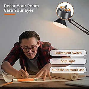 Hypool Desk Lamp for Home Office Eye-Caring Metal Extra Long Swing Arm Stable Clamp Flexible Gooseneck A19 E26 Bulb Included as Table Working Reading Aesthetic Computer Versatile Light